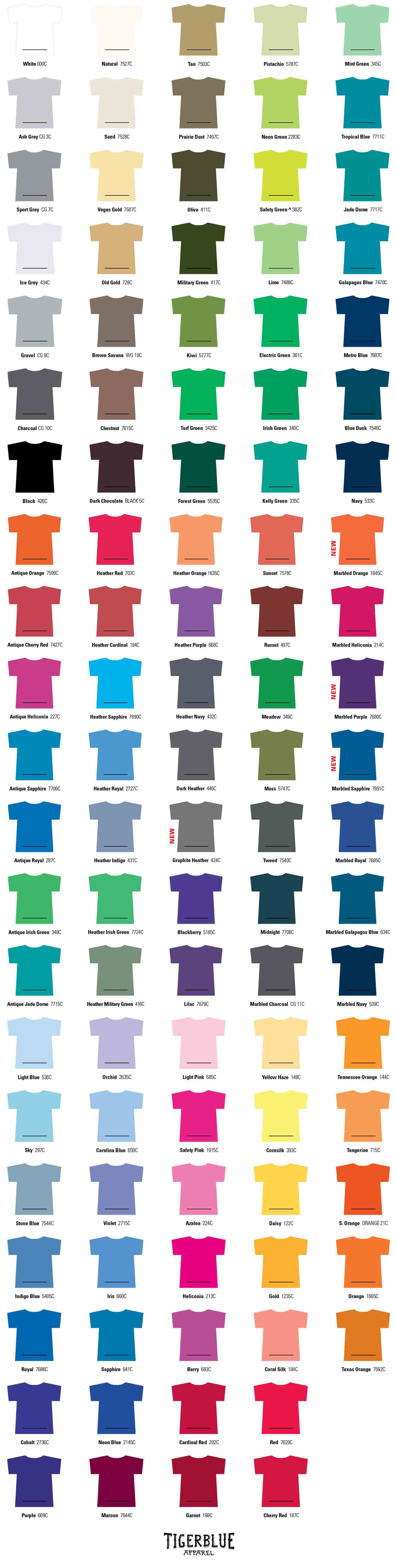 T shirt Color Chart